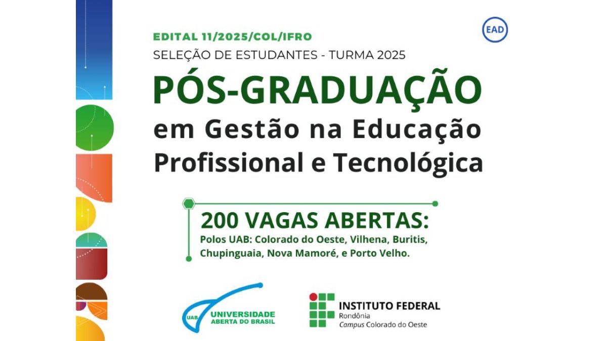 IFRO abre inscrições para pós-graduação gratuita em Gestão na Educação ...