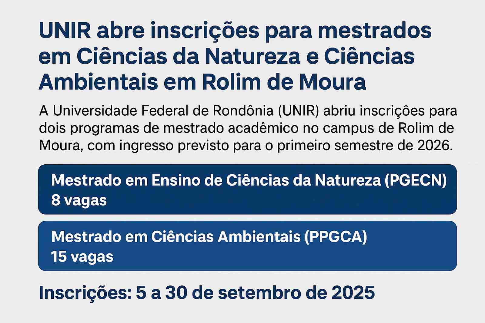 UNIR abre inscrições para mestrados em Rolim de Moura | Concursos ...
